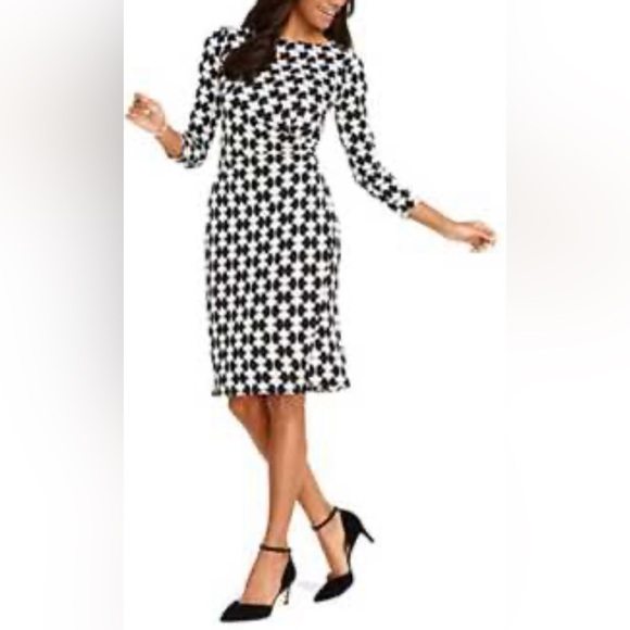 Talbots | Dresses | Nwot Womens Talbots Faux Wrap Black White Gem Print ...